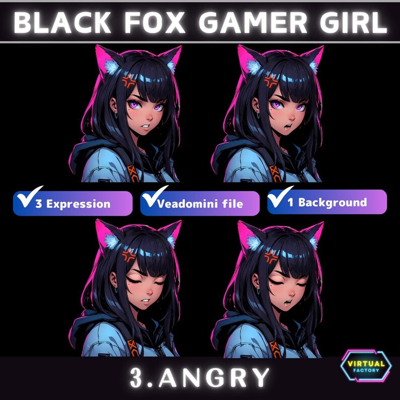 Premade Pngtuber Model Black Fox Girl Vtuber Model Cute Female PNG ...