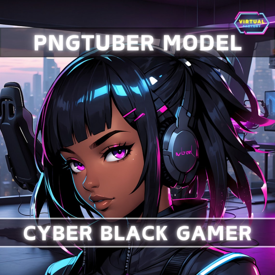 Pngtuber Premade Model Cyber Black Gamer Girl | Twitch | Youtube ...