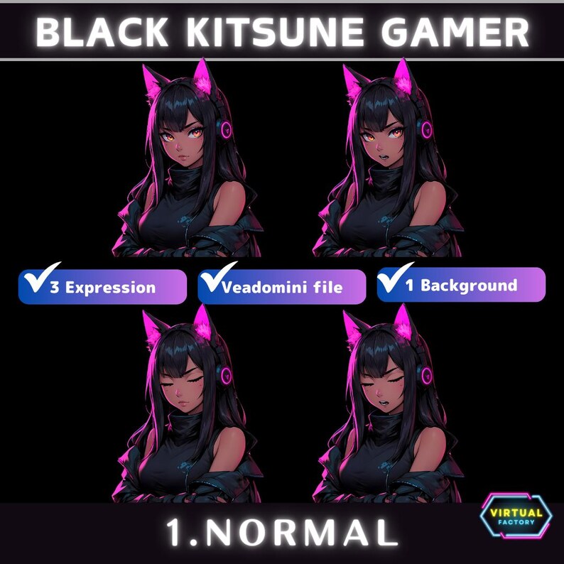 Premade Pngtuber Model Black Kitsune Girl Vtuber Model Female PNG ...