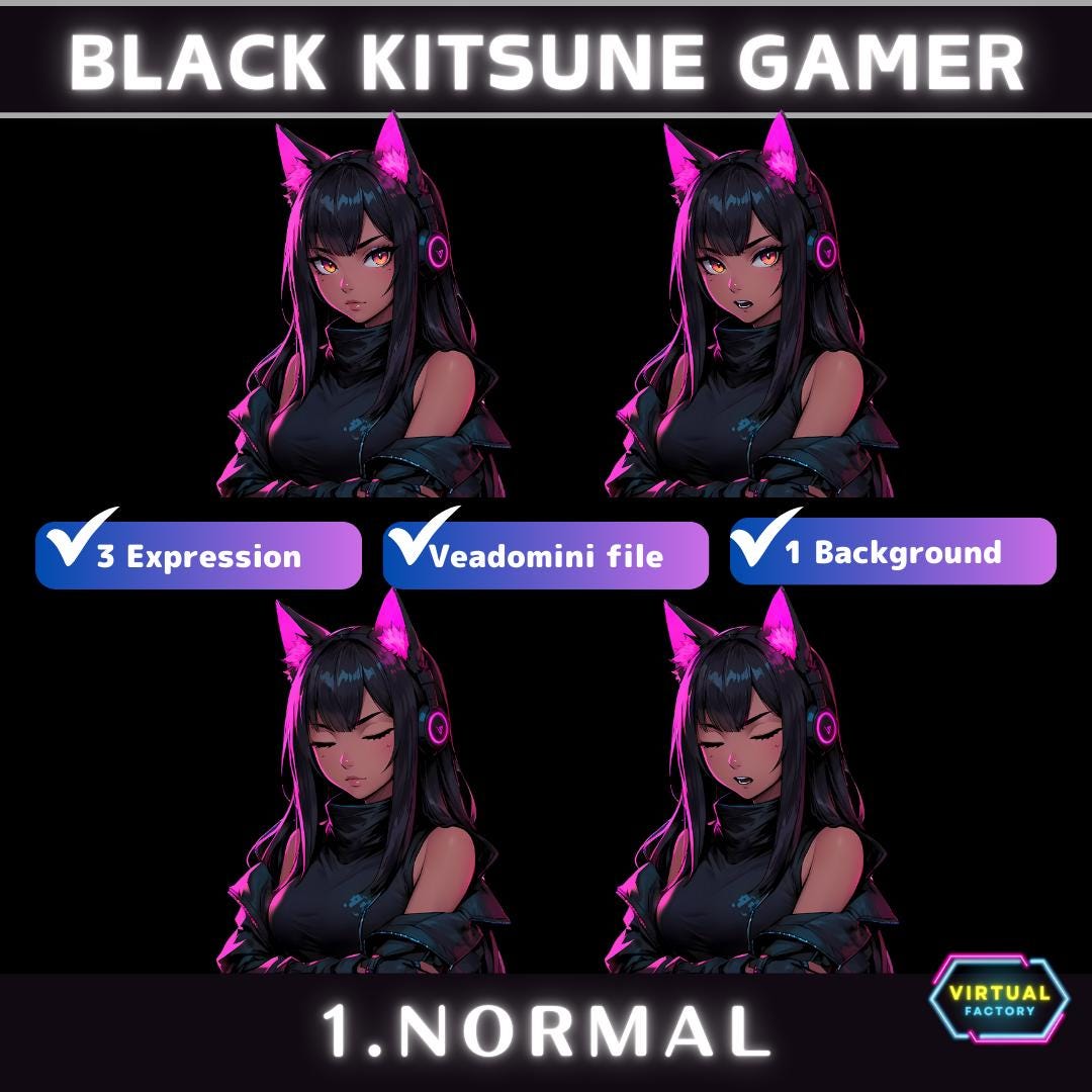 Premade Pngtuber Model Black Kitsune Girl Vtuber Model Female PNG ...