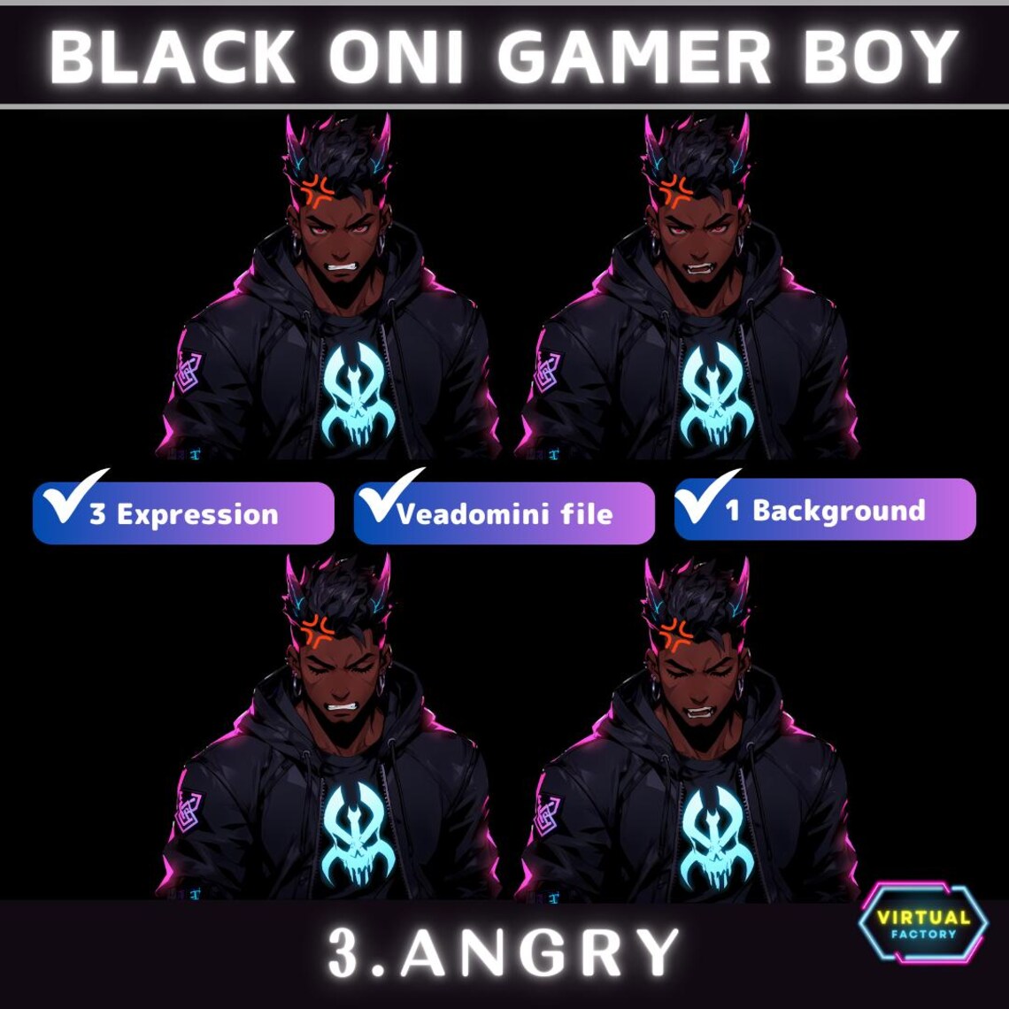 Premade Pngtuber Model Black Oni Demon Boy Vtuber Model Cute Male PNG ...