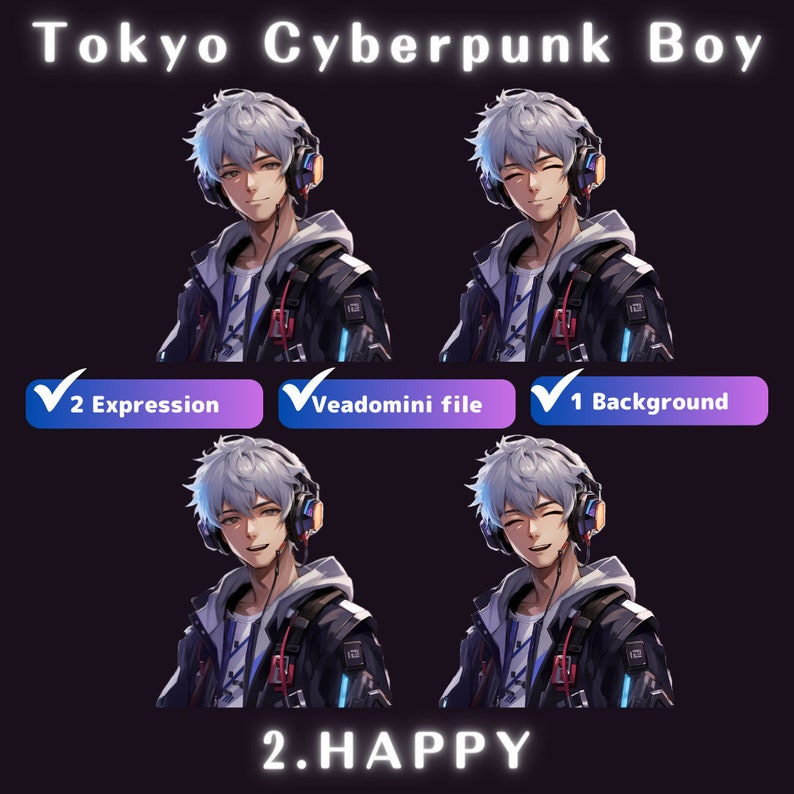 Premade Pngtuber Model Tokyo Cyberpunk Boy Vtuber Model Male PNG Vtuber ...