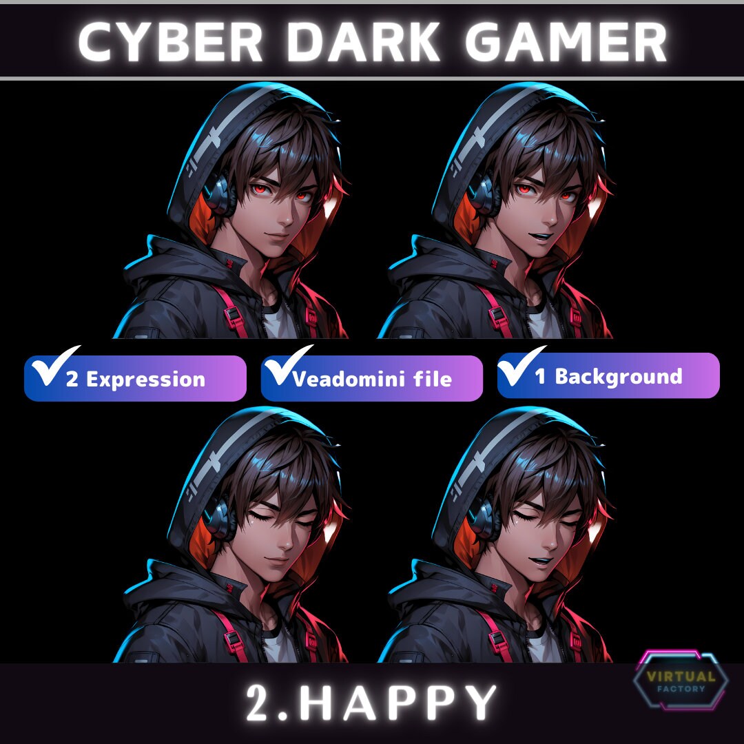 Premade Pngtuber Model Dark Gamer Boy Vtuber Model Male PNG Vtuber ...