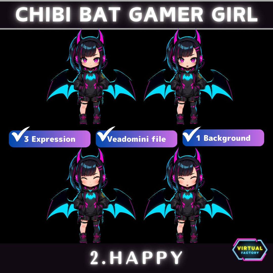 Premade Pngtuber Model Chibi Bat Girl Vtuber Model Cute Female PNG Vtuber Avatar Gaming Stream ...