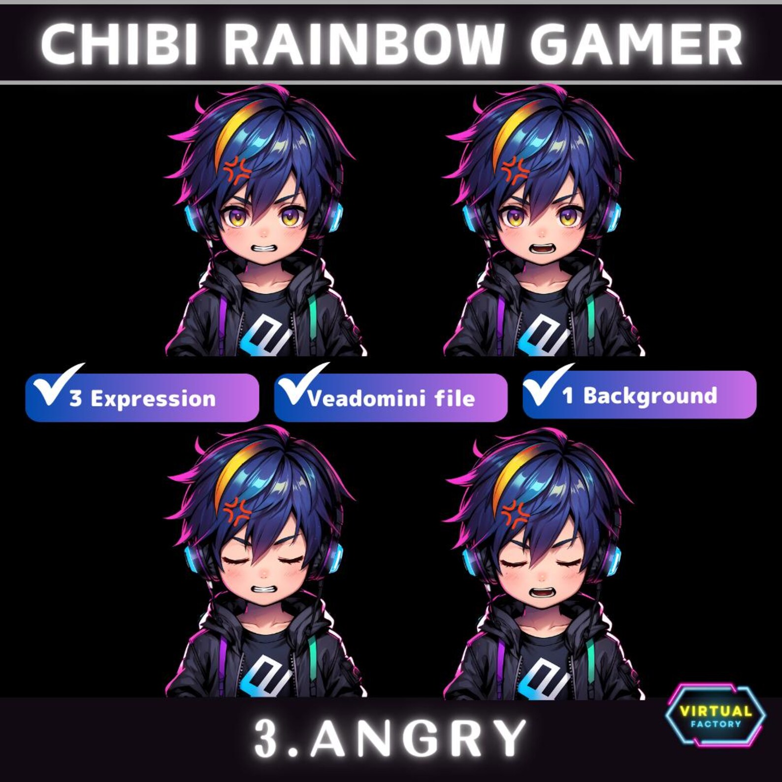 Premade Pngtuber Model Chibi Rainbow Boy Vtuber Model Cute Male PNG ...