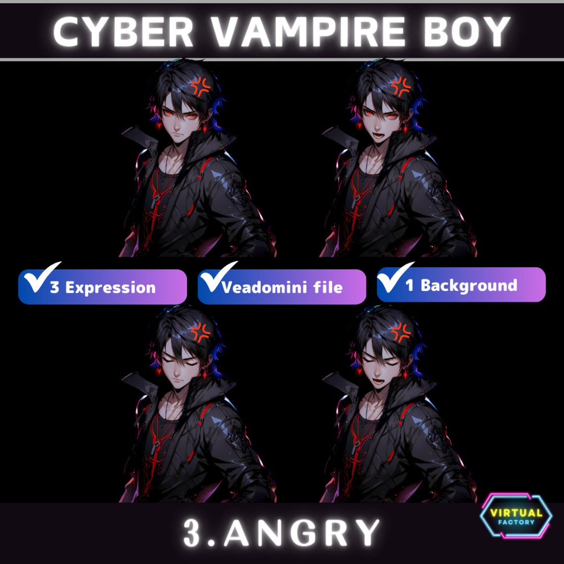 Premade Pngtuber Model Vampire Boy Vtuber Model Male PNG Vtuber Avatar Gaming Stream Asset Free ...