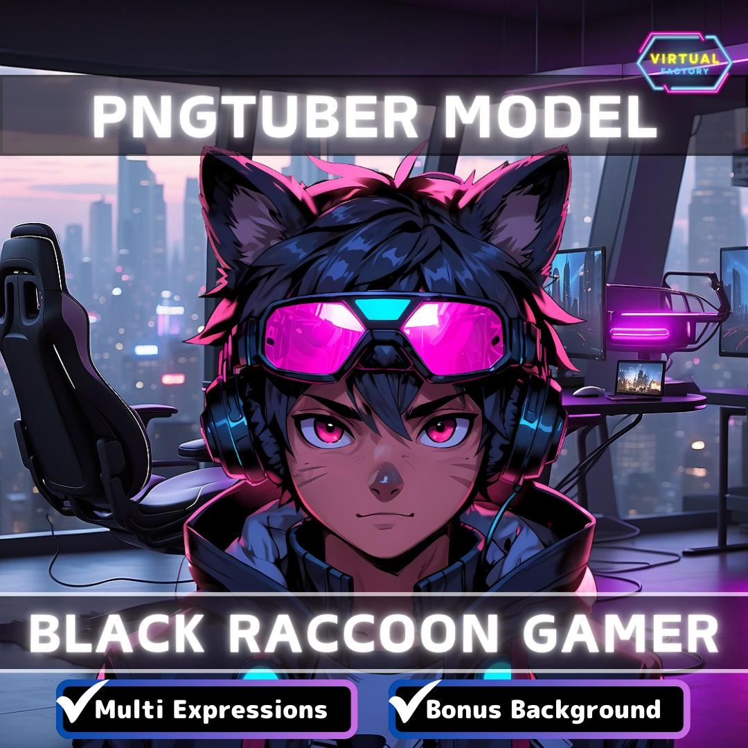 Premade Pngtuber Model Black Raccoon Boy Vtuber Model Male PNG Vtuber ...