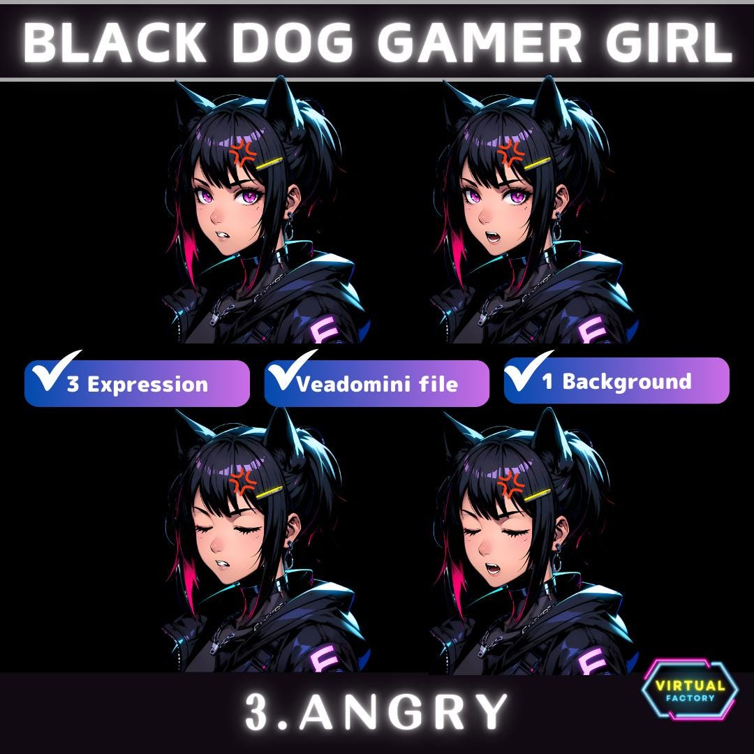 Premade Pngtuber Model Black Dog Girl Vtuber Model Cute Female PNG ...