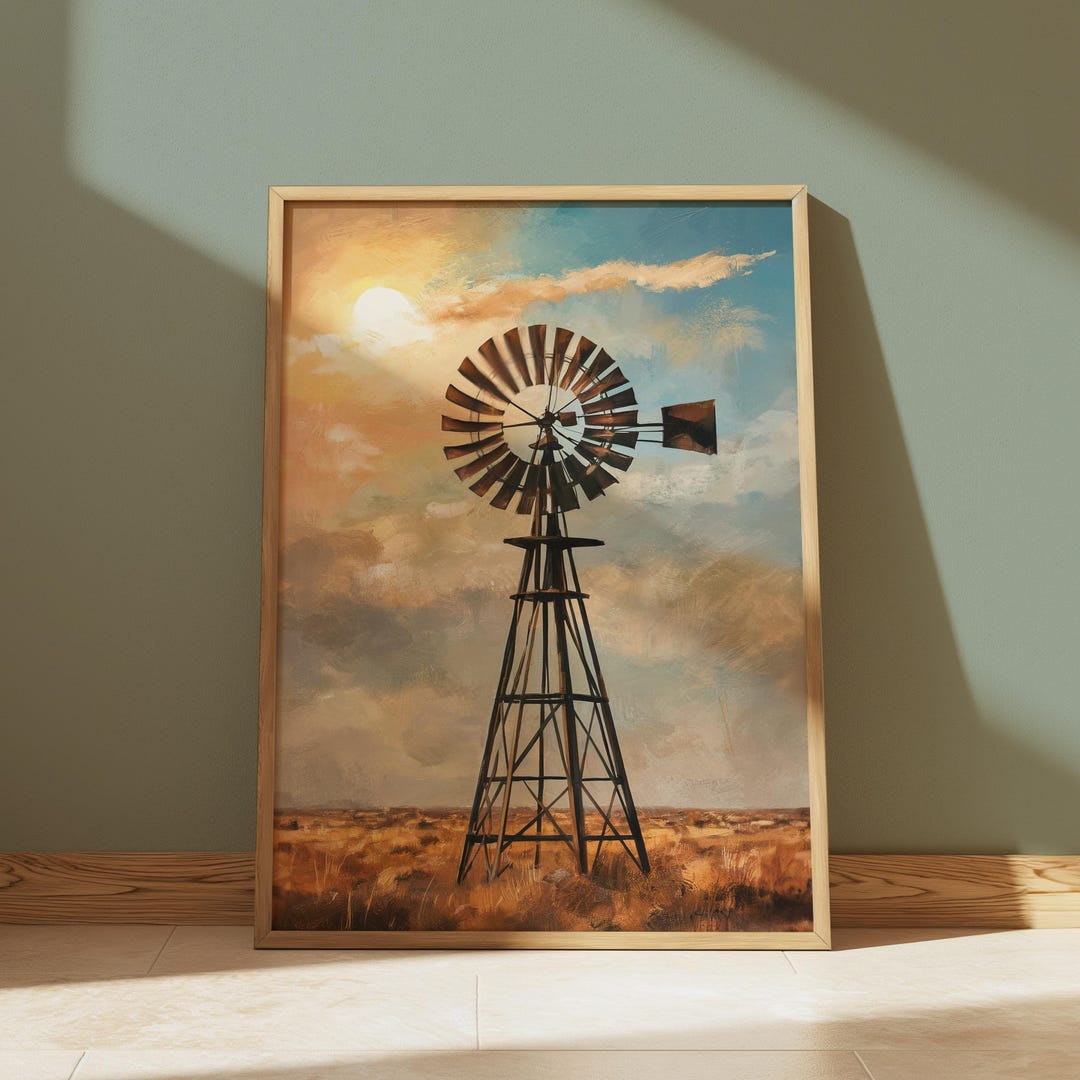 Texas Windmill Landscape Poster: Country Wall Art - Etsy