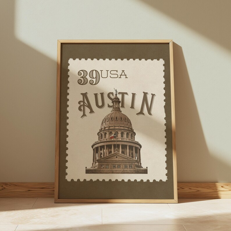 Austin Texas Capitol Building Postage Stamp Art Print - Etsy