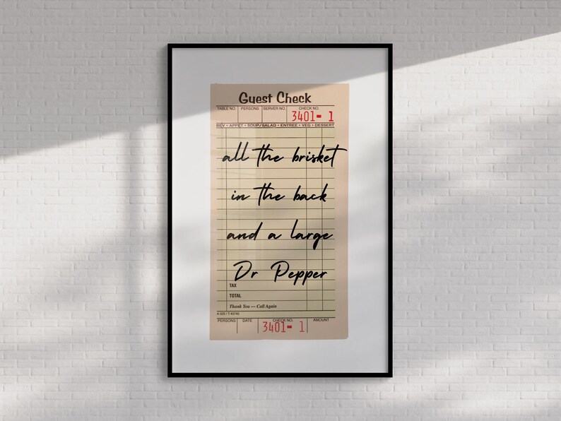 Brisket Order Receipt Wall Poster, BBQ Foodie Print, Kitchen Décor ...