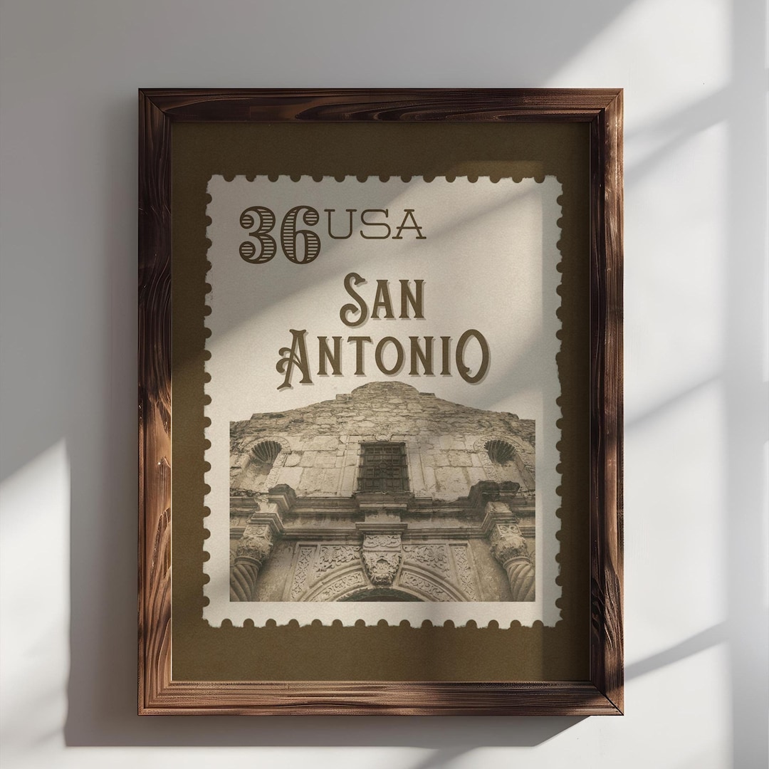 San Antonio Alamo Print: Vintage Texas Postage Stamp Art - Etsy
