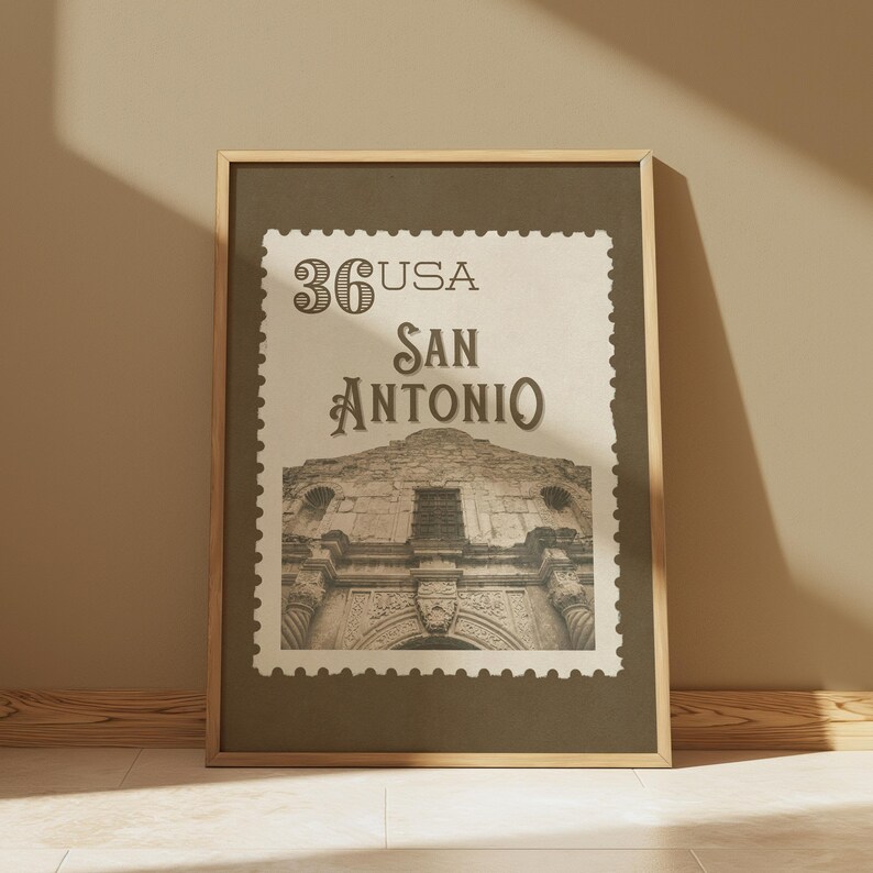 San Antonio Alamo Print: Vintage Texas Postage Stamp Art - Etsy
