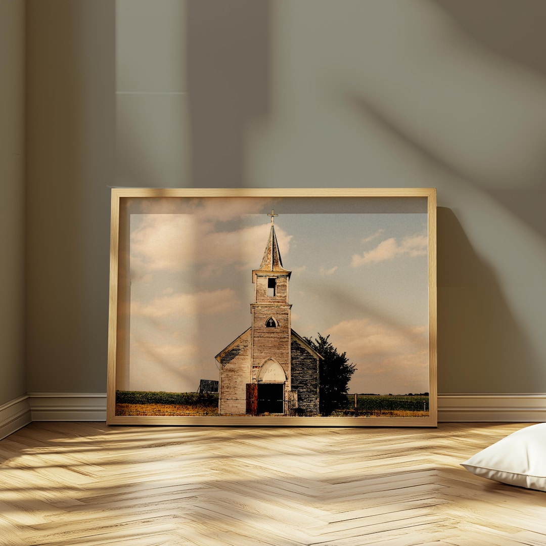 Rural American Church Poster, Americana Print, Church With Steeple Wall ...