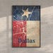 Dallas Texas Map Art Print: Vertical Cityscape, Texas Flag - Etsy