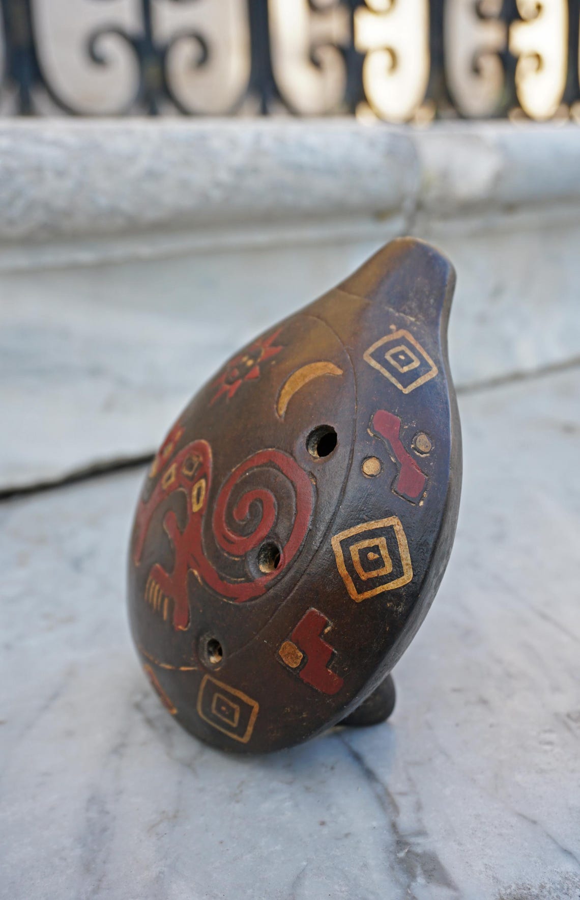 Peruvian Jaguar Ocarina / Clay Whistle Flute Otorongo / Hand Painted ...