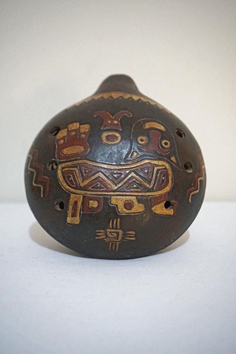 Peruvian Jaguar Ocarina / Clay Whistle Flute Otorongo / Hand Painted ...
