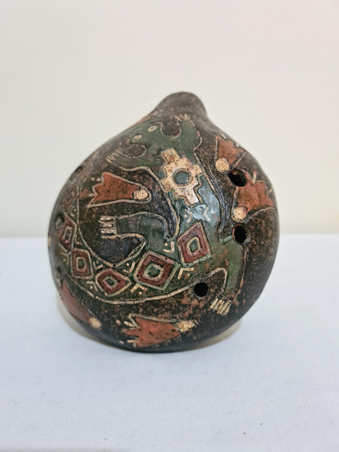 Peruvian Lizard Ocarina / Clay Whistle Flute / Hand Painted Silbato ...