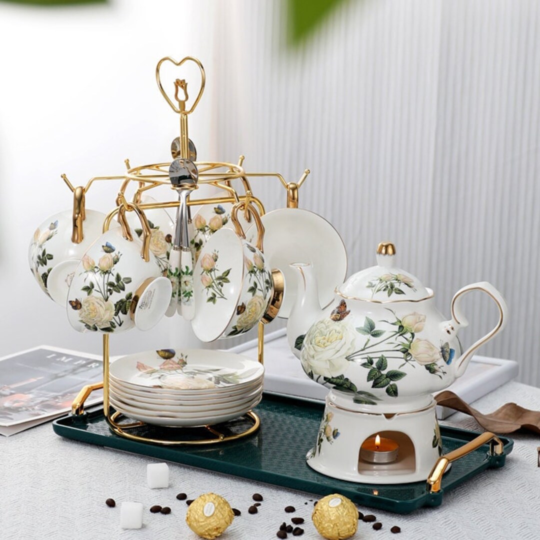 Ceramic Coffee Set Ceramic Coffee Cup and Saucer Set Exquisite Afternoon Tea Set Flower Tea Set ...