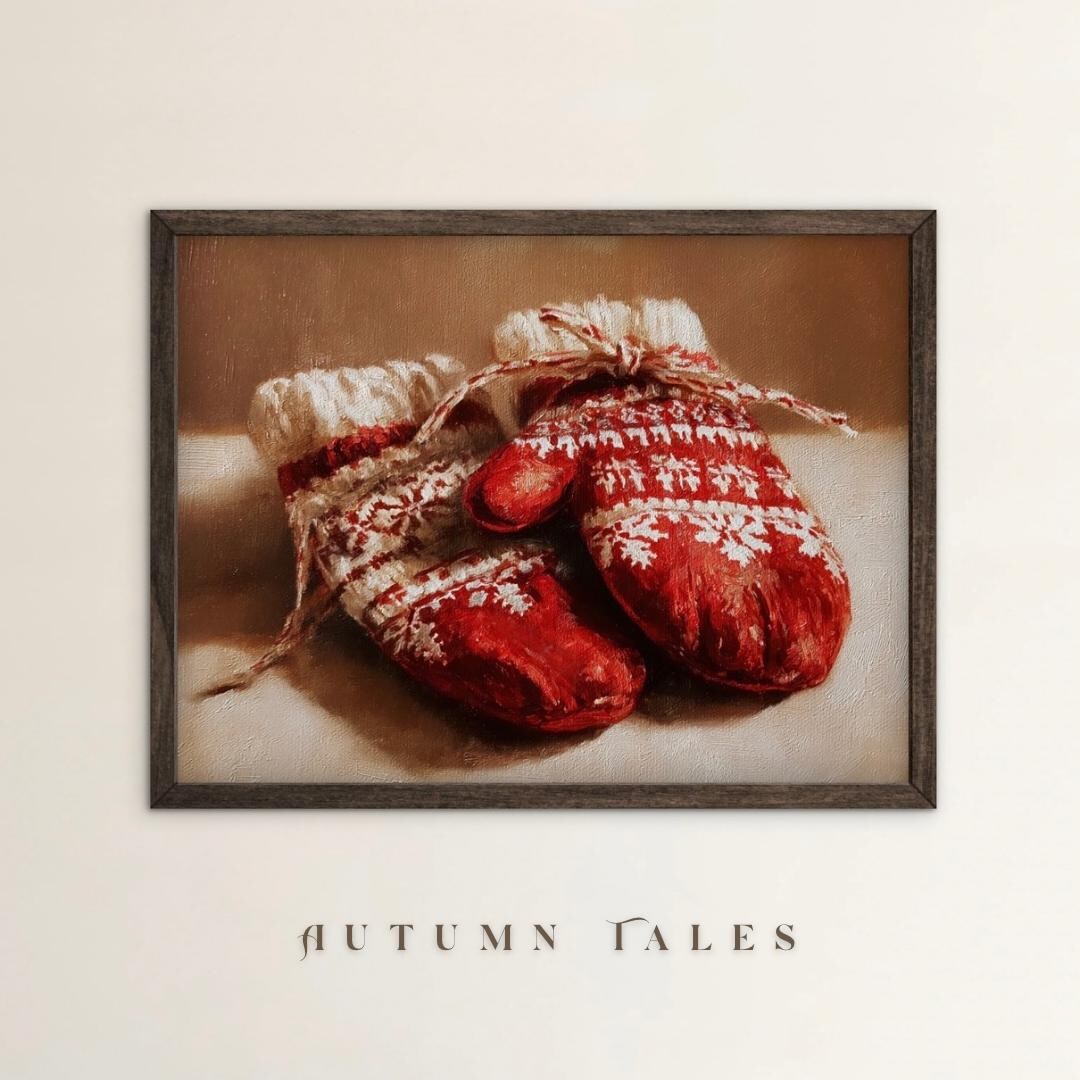Vintage Christmas Red Mitten Glove Wall Art Print Cozy Festive Kids ...