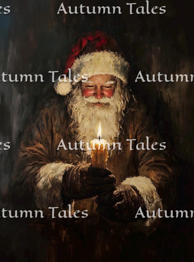 Moody Vintage Santa Wall Art Print | Rustic Oil Painting Style | Dark ...