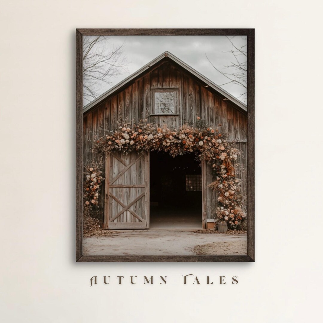 Rustic Floral Wooden Barn Photo Wall Art Print, Vintage Farmhouse ...