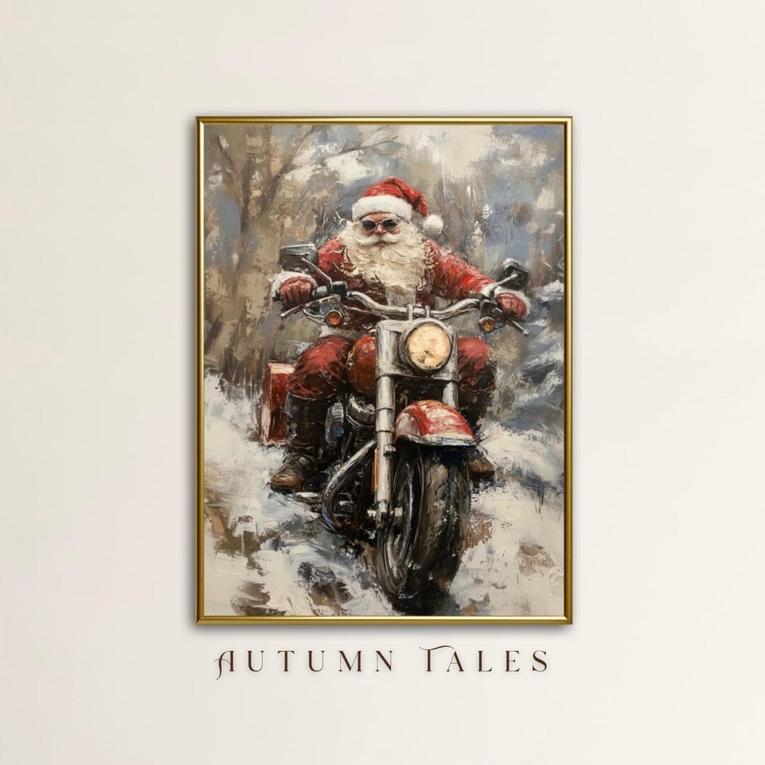 Printable Christmas Home Decor, Santa Clause on Motorcycle Wall Art ...