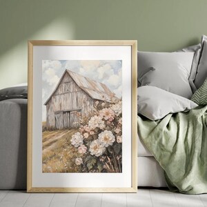 Vintage Barn and Spring Wildflowers Wall Art Print, Floral Spring ...