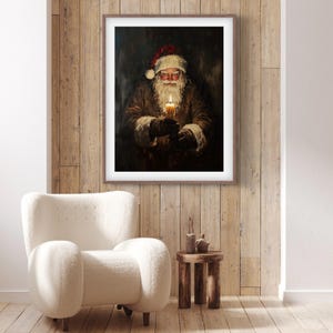 Moody Vintage Santa Wall Art Print | Rustic Oil Painting Style | Dark ...