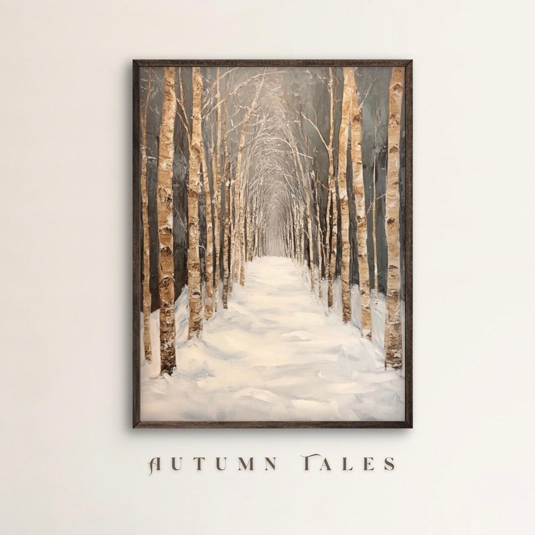 Contemporary Winter Forest Wall Art Print, Neutral Snowy Landscape ...