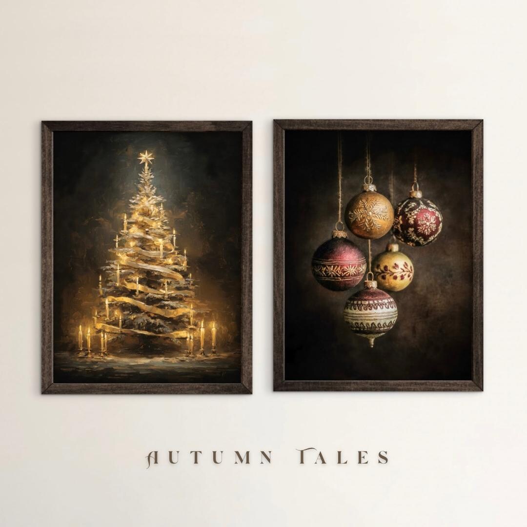 Moody Christmas Tree Wall Art Print Set of 2 Bundle Art Gallery ...
