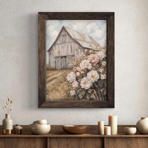 Vintage Barn and Spring Wildflowers Wall Art Print, Floral Spring ...