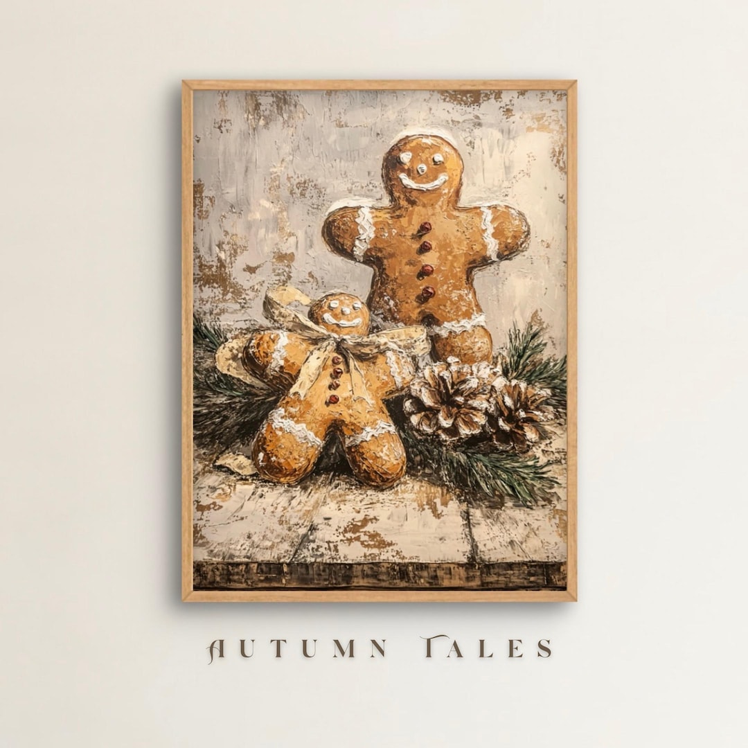 Vintage Gingerbread Man Wall Art Print, Printable Rustic Christmas Wall ...