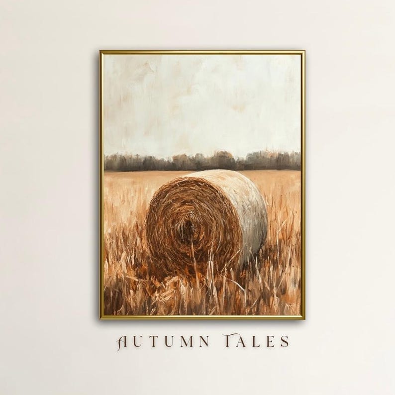 Fall Harvest Wall Art Print | Autumn Hay Bale Field Print | Vintage ...