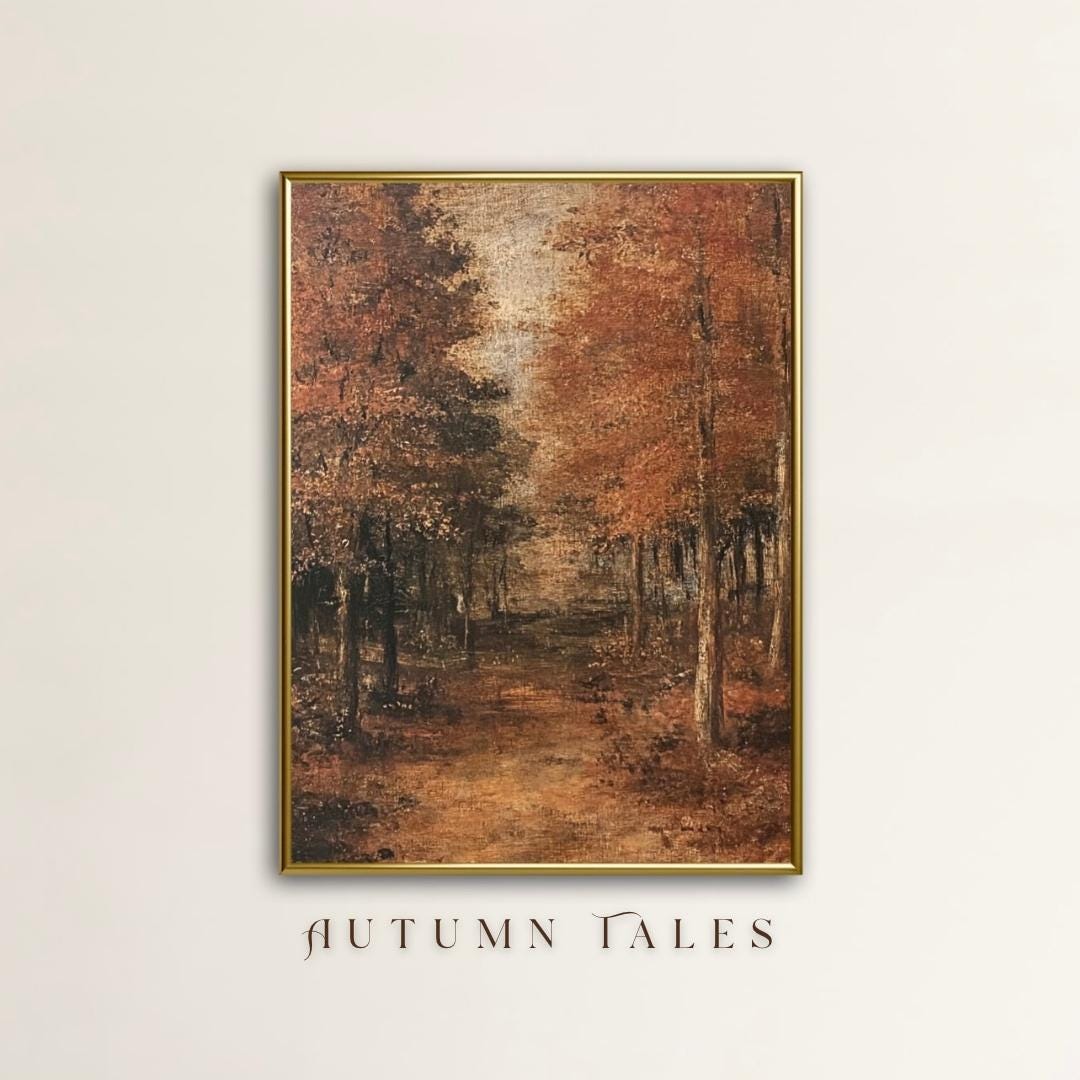 Rich Rustic Fall Forest Landscaping Wall Art Print, Vintage Countryside ...