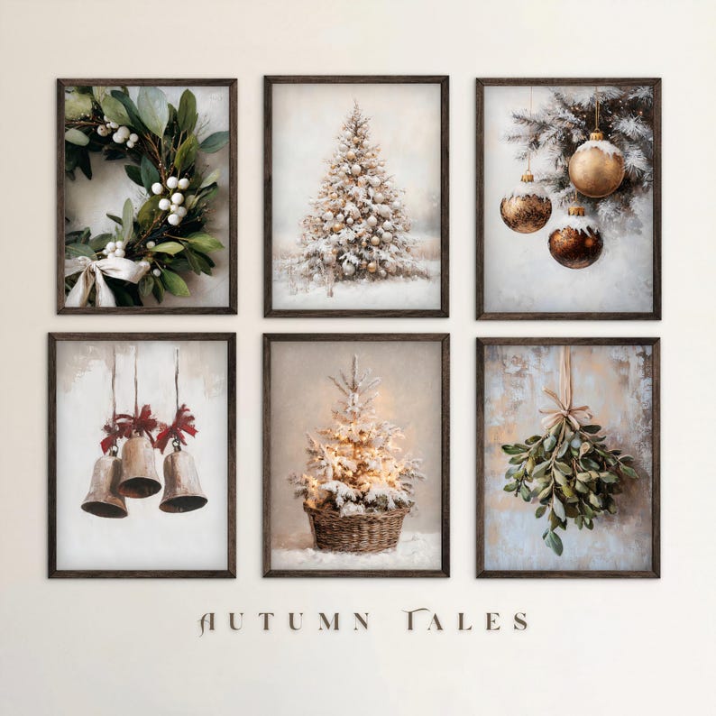 6 Vintage Christmas Winter Wall Art Print Set of 6 Elegant Christmas ...
