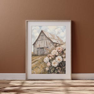 Vintage Barn and Spring Wildflowers Wall Art Print, Floral Spring ...