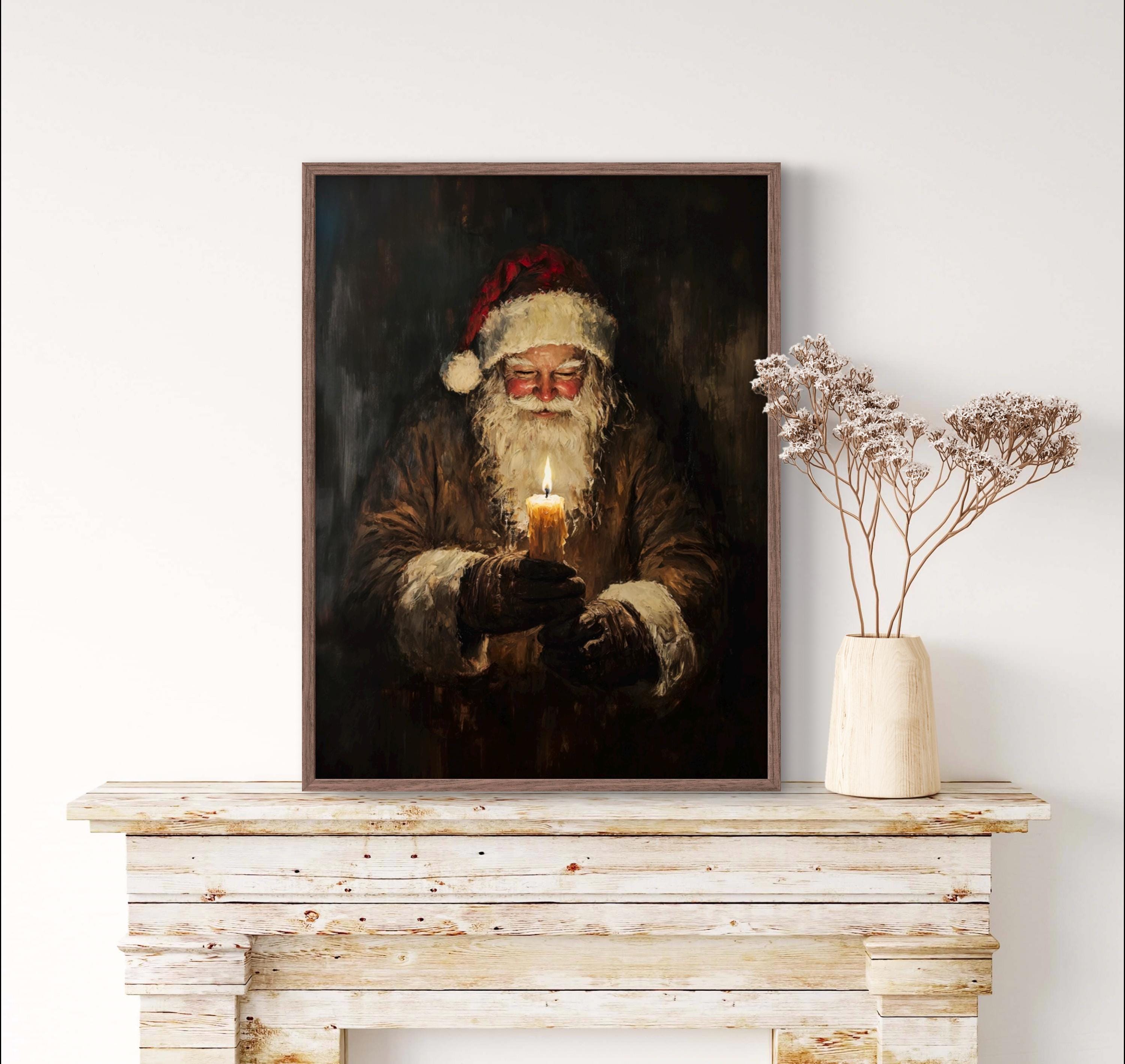 Moody Vintage Santa Wall Art Print | Rustic Oil Painting Style | Dark ...