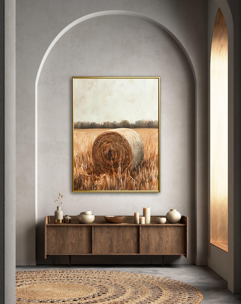 Fall Harvest Wall Art Print | Autumn Hay Bale Field Print | Vintage ...