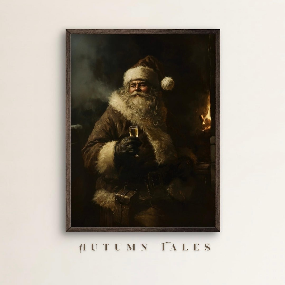 Vintage Moody Santa Wall Art Print, Dark Academia Christmas Home Decor ...
