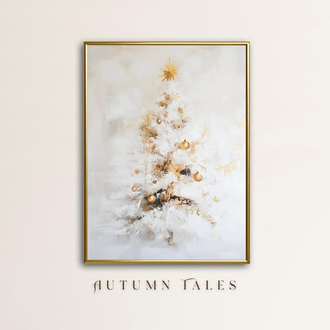 White Christmas Tree Abstract Wall Art Print, Modern Contemporary ...