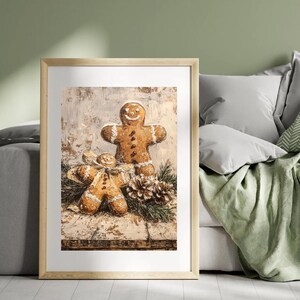 Vintage Gingerbread Man Wall Art Print, Printable Rustic Christmas Wall ...