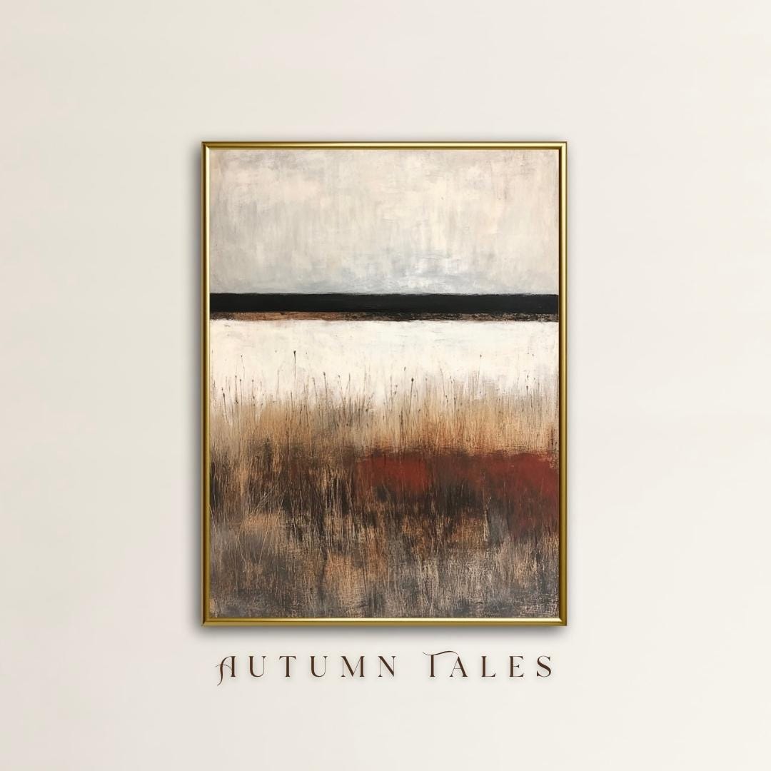 Abstract Modern Fall Wall Art, Minimalist Wabi Sabi Autumn Field Moody ...