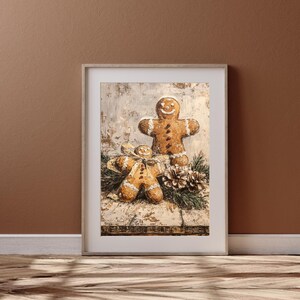 Vintage Gingerbread Man Wall Art Print, Printable Rustic Christmas Wall ...