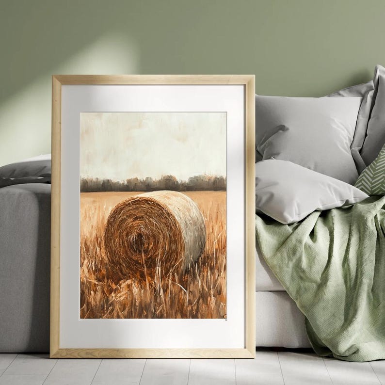 Fall Harvest Wall Art Print | Autumn Hay Bale Field Print | Vintage ...