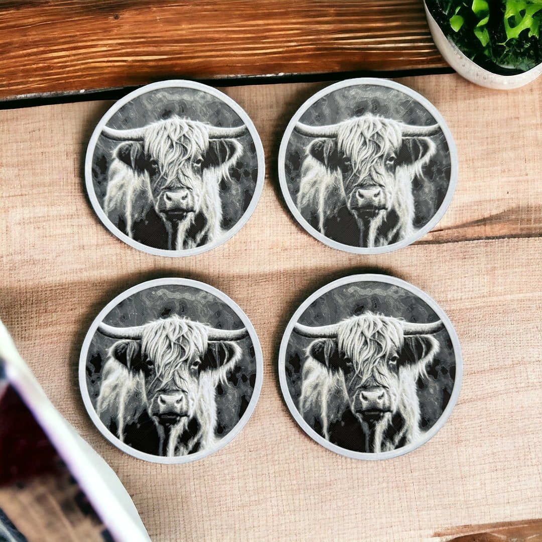 3D Printed Highland Cow Coaster Set: Farmhouse PLA Plastic Decor - Etsy