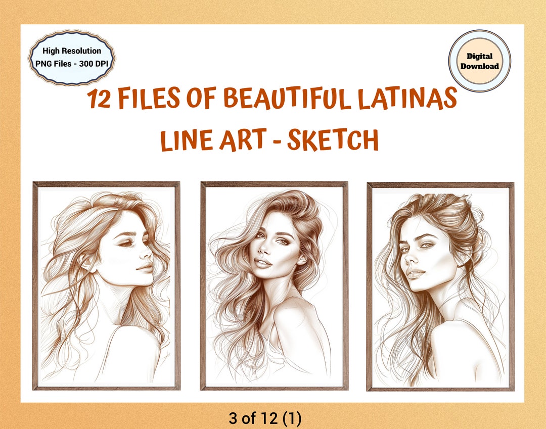 12 Files Line Art Sketch of Beautiful Latinas, Latin American Women ...