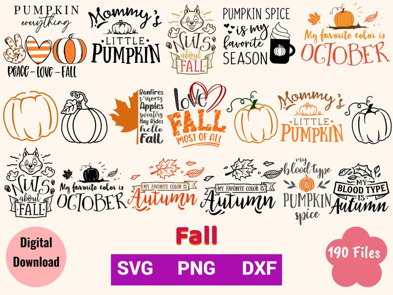 190 Files Fall Autumn PNG SVG DXF Design, Fall Autumn Bundle ...