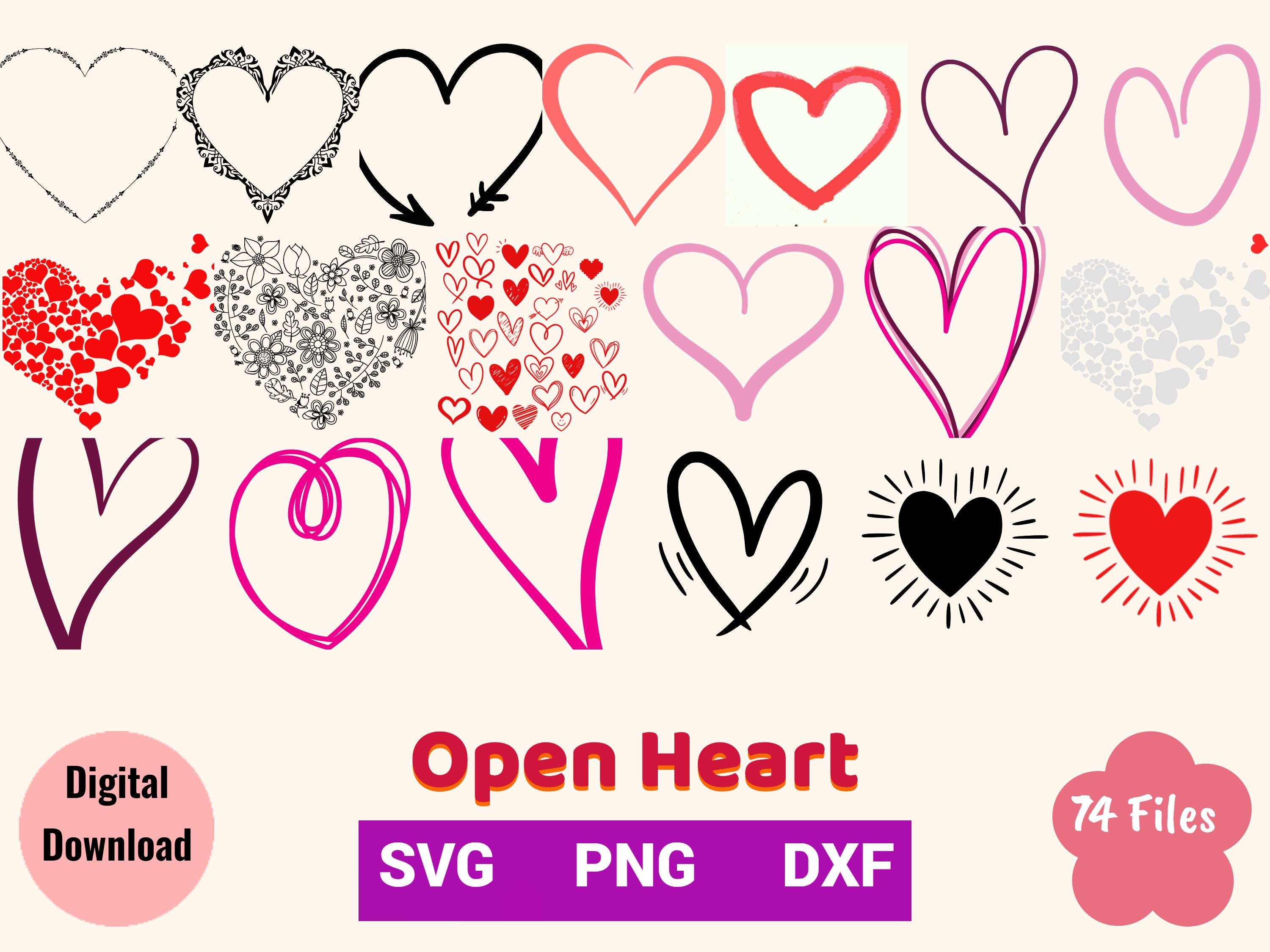 74 Open Heart Love Sign Bundle PNG SVG DXF Graphic Design, Sublimation ...