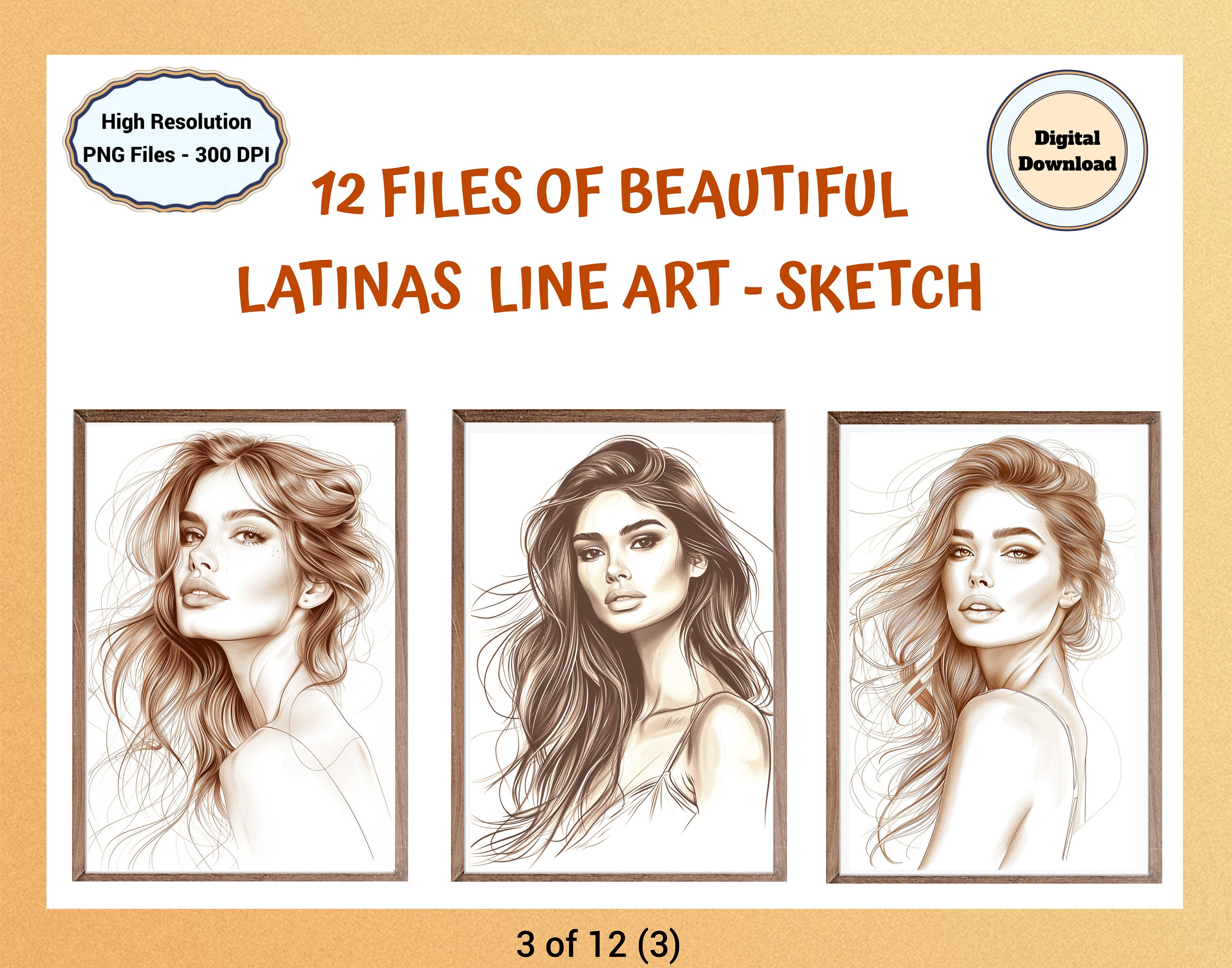 12 Files Line Art Sketch of Beautiful Latinas, Latin American Women ...